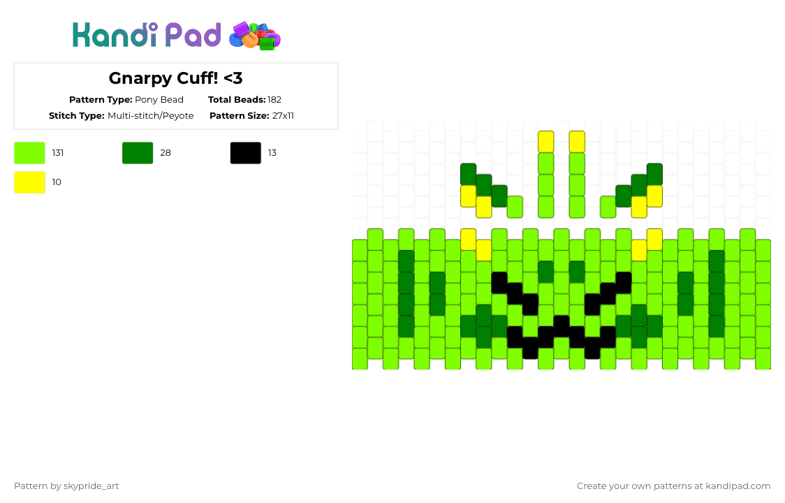 Gnarpy Cuff! Pony Bead Pattern - Kandi Pad | Kandi Patterns, Fuse Bead ...