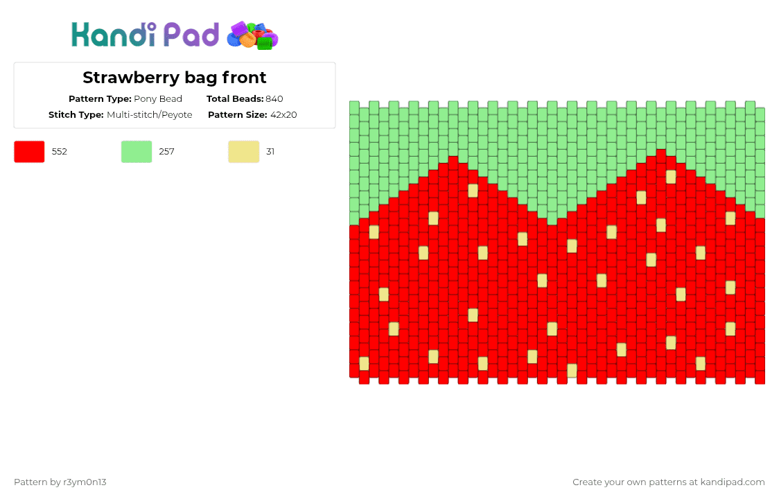Strawberry bag front Pony Bead Pattern - Kandi Pad | Kandi Patterns ...