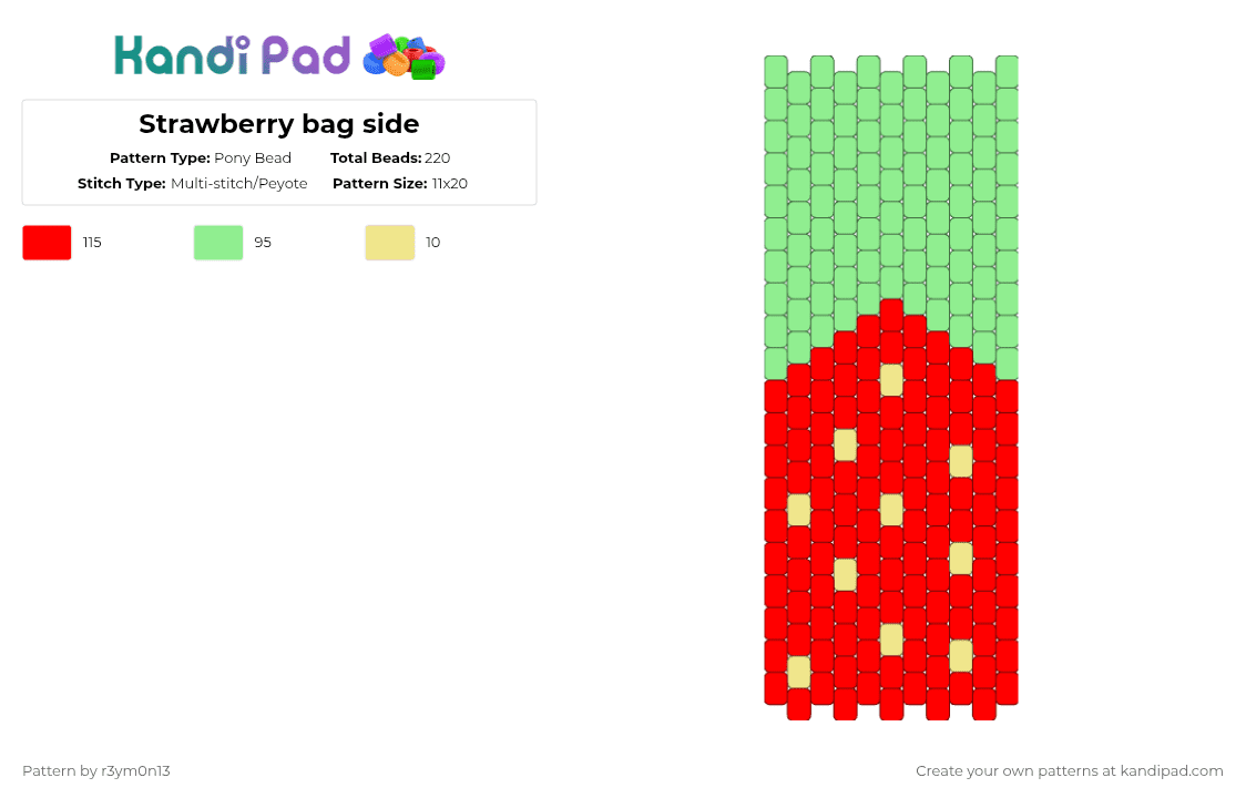 Strawberry bag side Pony Bead Pattern - Kandi Pad | Kandi Patterns ...