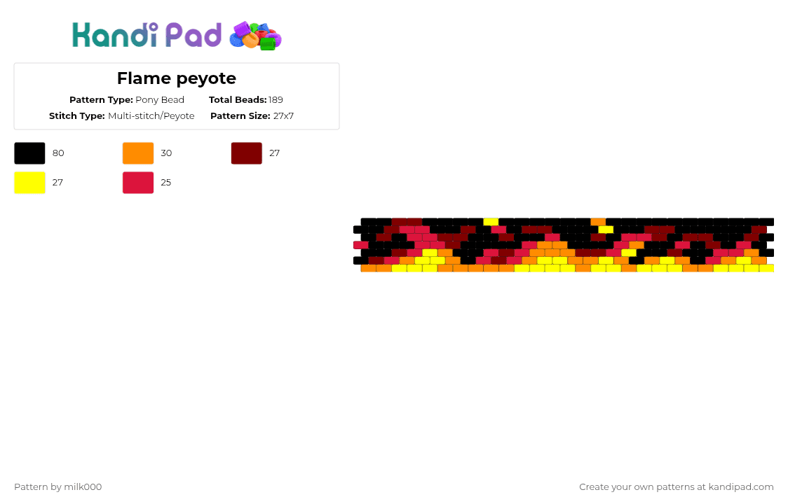 Flame peyote Pony Bead Pattern - Kandi Pad | Kandi Patterns, Fuse Bead ...