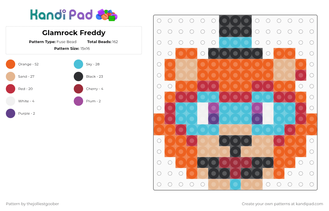 Glamrock Freddy Fuse Bead Pattern - Kandi Pad | Kandi Patterns, Fuse ...