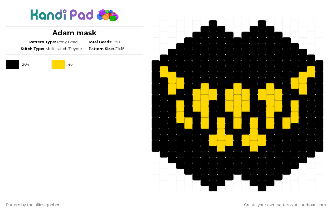 Adam mask Pony Bead Pattern - Kandi Pad | Kandi Patterns, Fuse Bead ...
