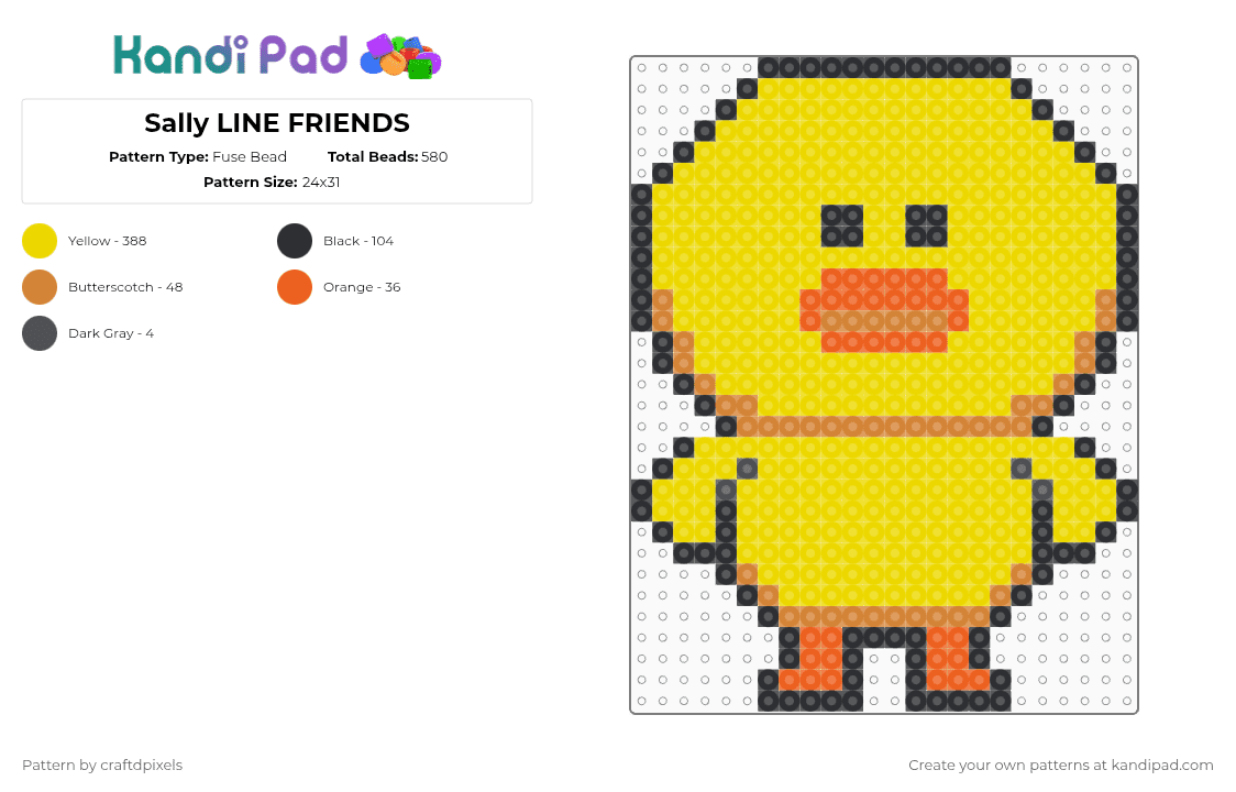 Sally LINE FRIENDS Fuse Bead Pattern - Kandi Pad | Kandi Patterns, Fuse ...