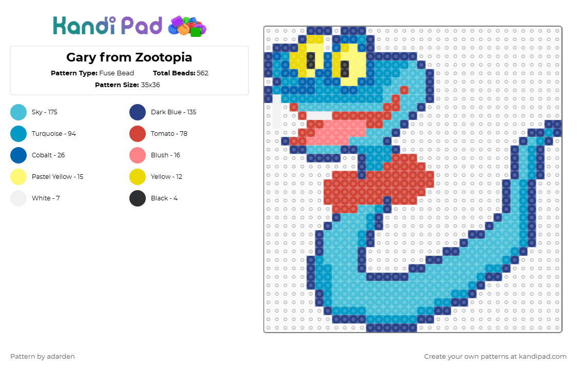 Gary from Zootopia Fuse Bead Pattern - Kandi Pad | Kandi Patterns, Fuse ...
