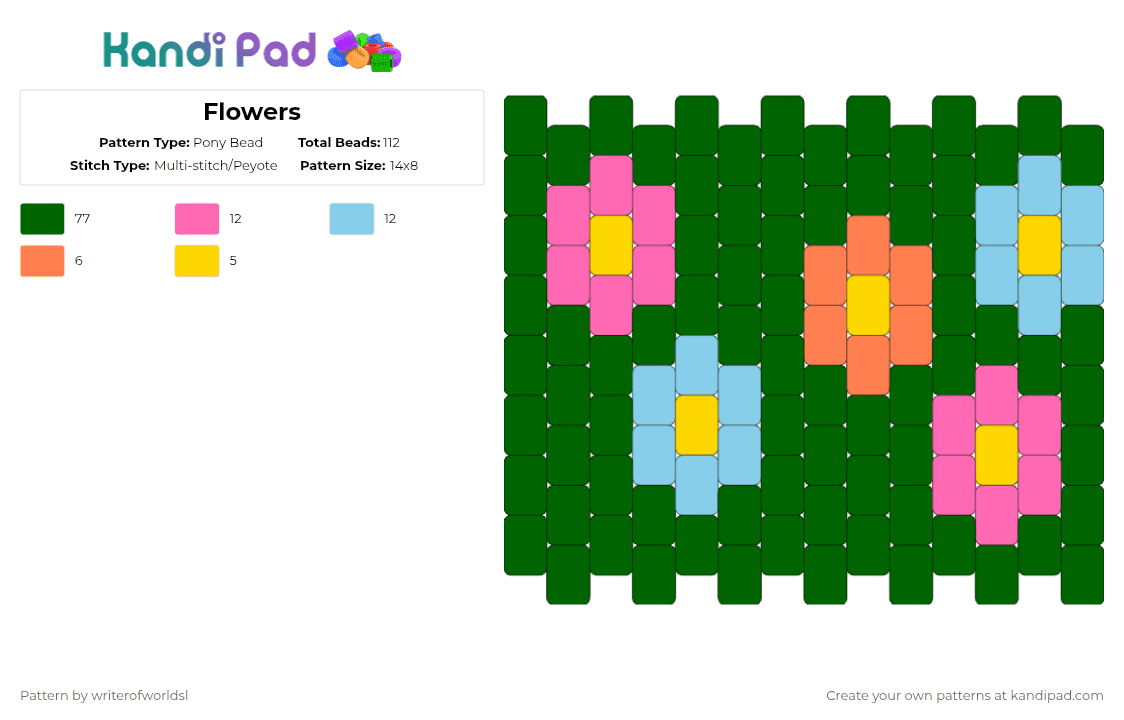 Flowers Pony Bead Pattern - Kandi Pad | Kandi Patterns, Fuse Bead ...