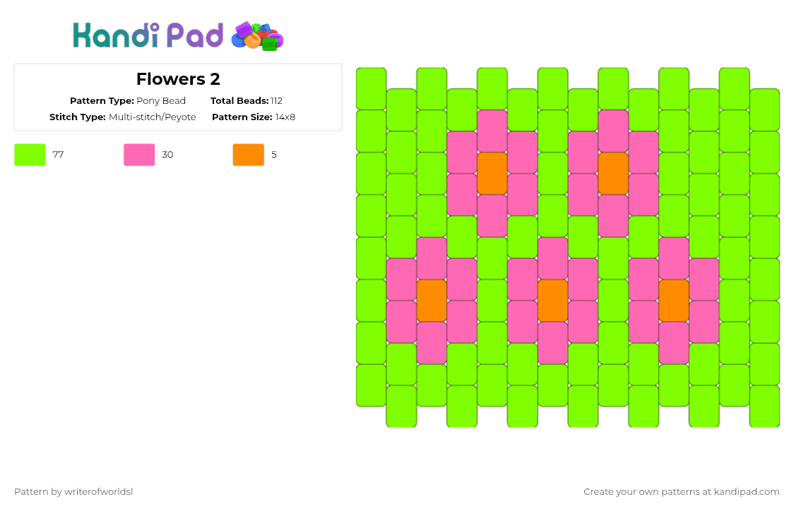 Flowers 2 Pony Bead Pattern - Kandi Pad | Kandi Patterns, Fuse Bead ...