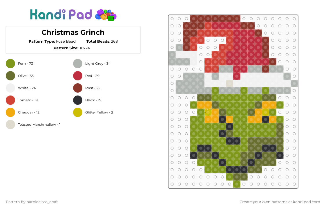 Christmas Grinch Fuse Bead Pattern - Kandi Pad | Kandi Patterns, Fuse ...