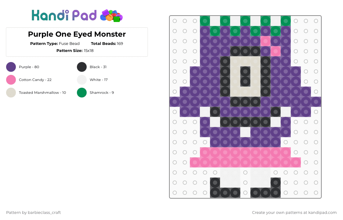 Purple One Eyed Monster Fuse Bead Pattern - Kandi Pad | Kandi Patterns ...