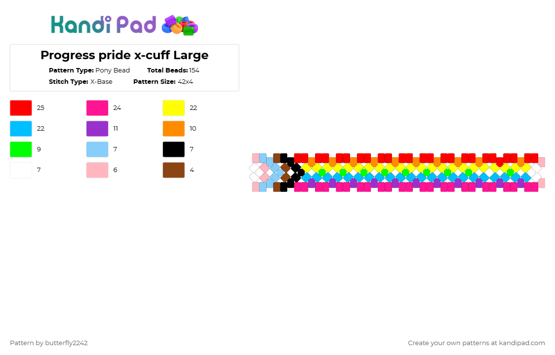 Progress pride x-cuff Large Pony Bead Pattern - Kandi Pad | Kandi ...