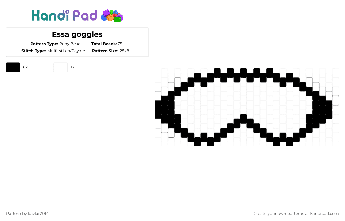 Essa goggles Pony Bead Pattern - Kandi Pad | Kandi Patterns, Fuse Bead ...