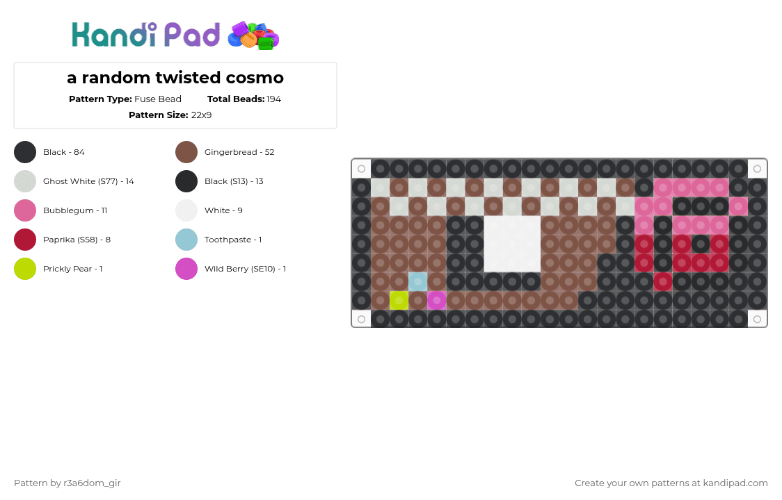 A random twisted cosmo Fuse Bead Pattern - Kandi Pad | Kandi Patterns ...