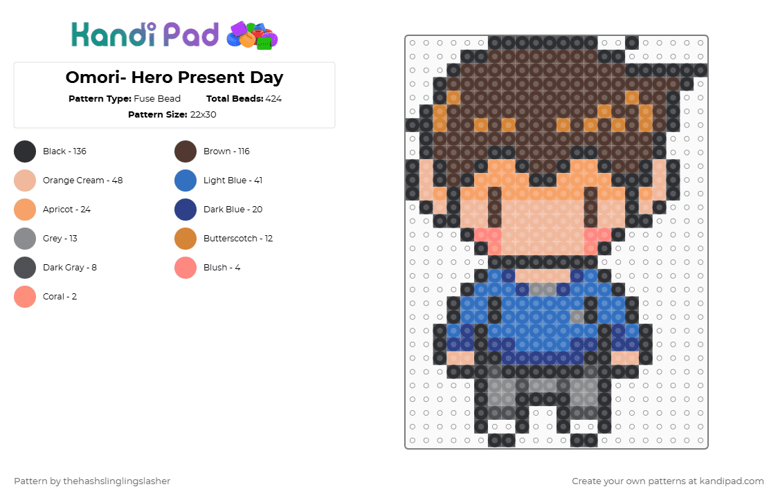Omori- Hero Present Day Fuse Bead Pattern - Kandi Pad | Kandi Patterns ...