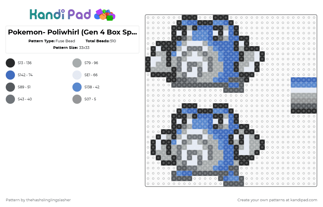 Pokemon- Poliwhirl (Gen 4 Box Sprite) Fuse Bead Pattern - Kandi Pad ...
