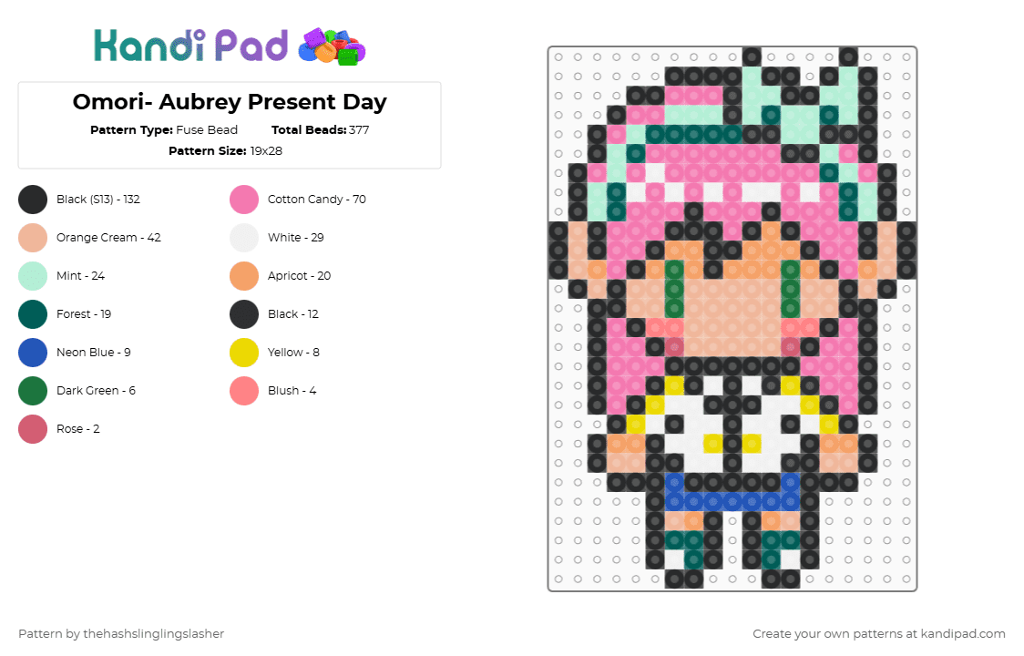 Omori- Aubrey Present Day Fuse Bead Pattern - Kandi Pad | Kandi ...