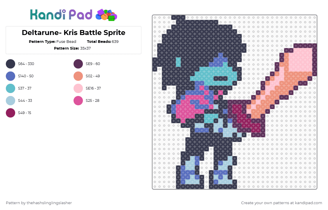 Deltarune- Kris Battle Sprite Fuse Bead Pattern - Kandi Pad | Kandi ...