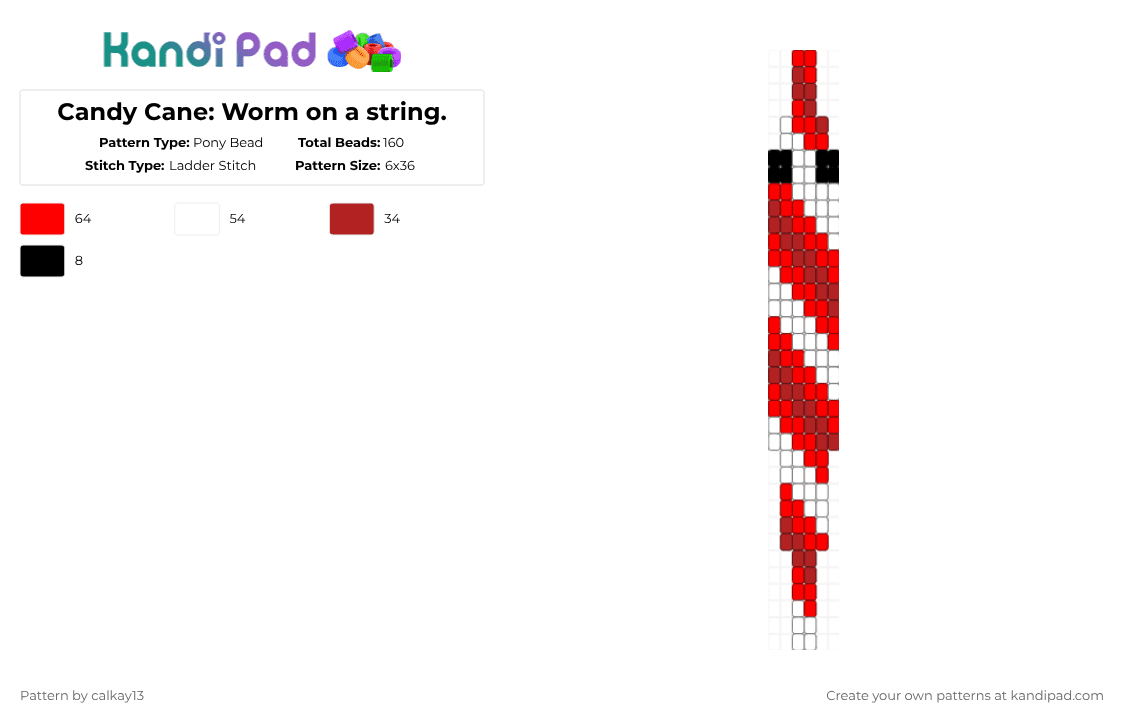 Candy Cane: Worm on a string. Pony Bead Pattern - Kandi Pad | Kandi ...