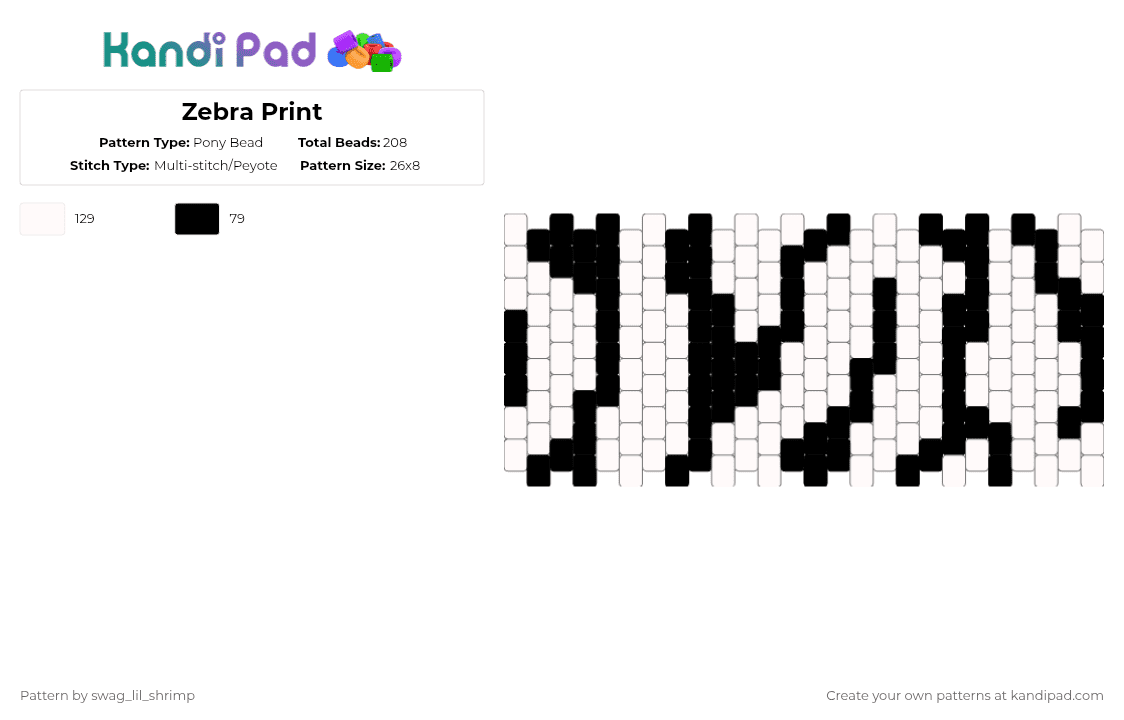 Zebra Print Pony Bead Pattern - Kandi Pad | Kandi Patterns, Fuse Bead ...