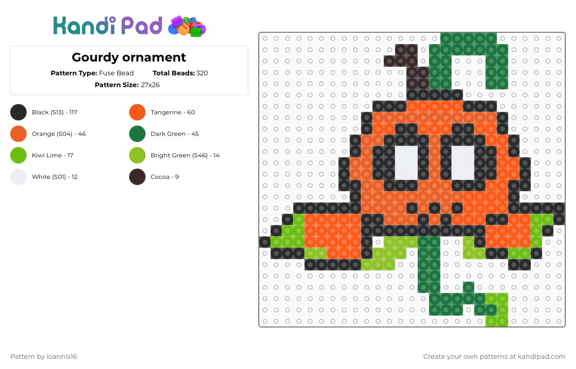 Gourdy ornament Fuse Bead Pattern - Kandi Pad | Kandi Patterns, Fuse ...