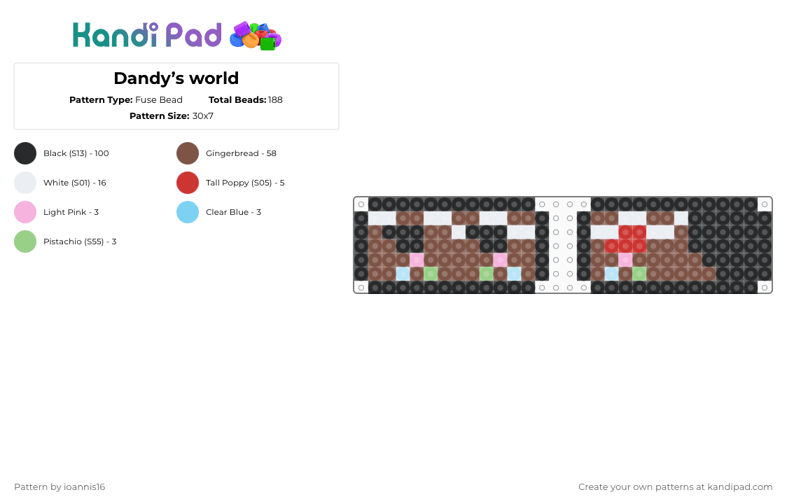 Dandy’s world Fuse Bead Pattern - Kandi Pad | Kandi Patterns, Fuse Bead ...