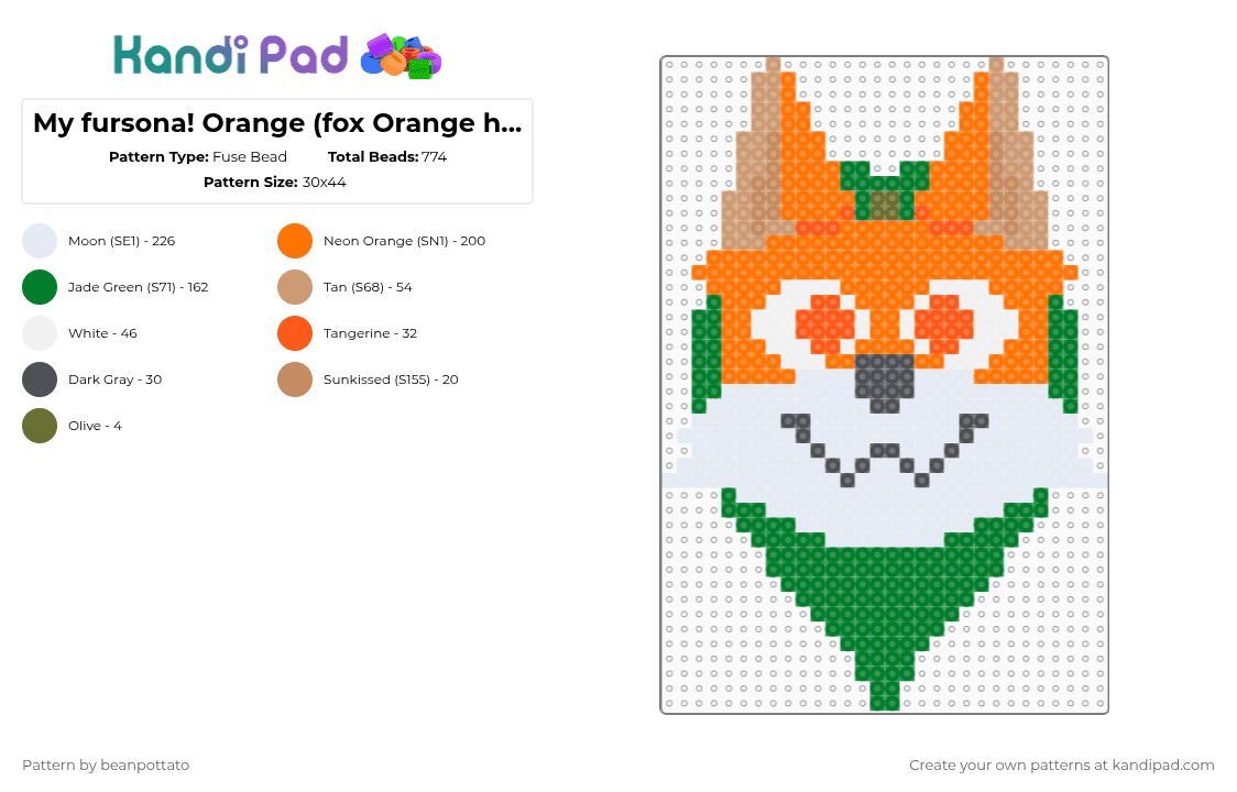 My fursona! Orange (fox Orange hybrid) Fuse Bead Pattern - Kandi Pad ...