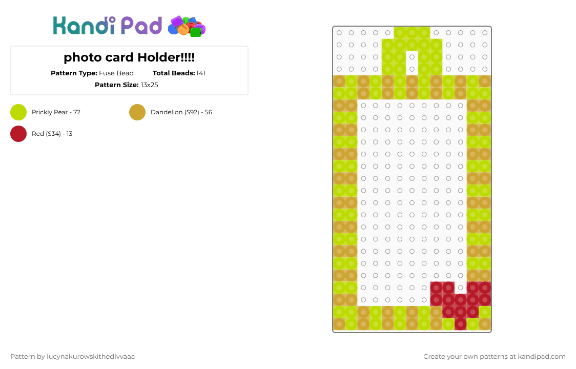 Photo card Holder!!!! Fuse Bead Pattern - Kandi Pad | Kandi Patterns ...