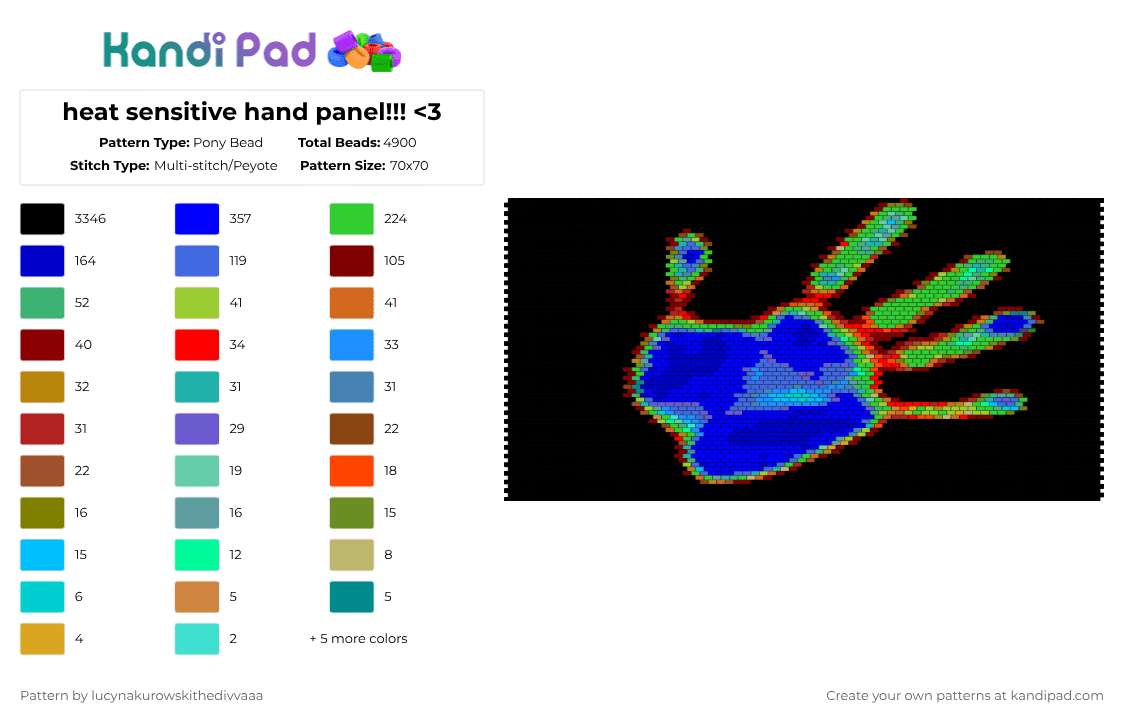 Heat sensitive hand panel!!! Pony Bead Pattern - Kandi Pad | Kandi ...