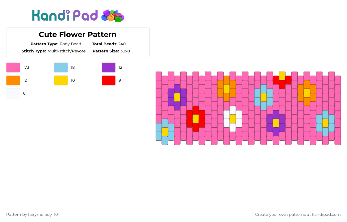 Cute Flower Pattern Pony Bead Pattern - Kandi Pad | Kandi Patterns ...
