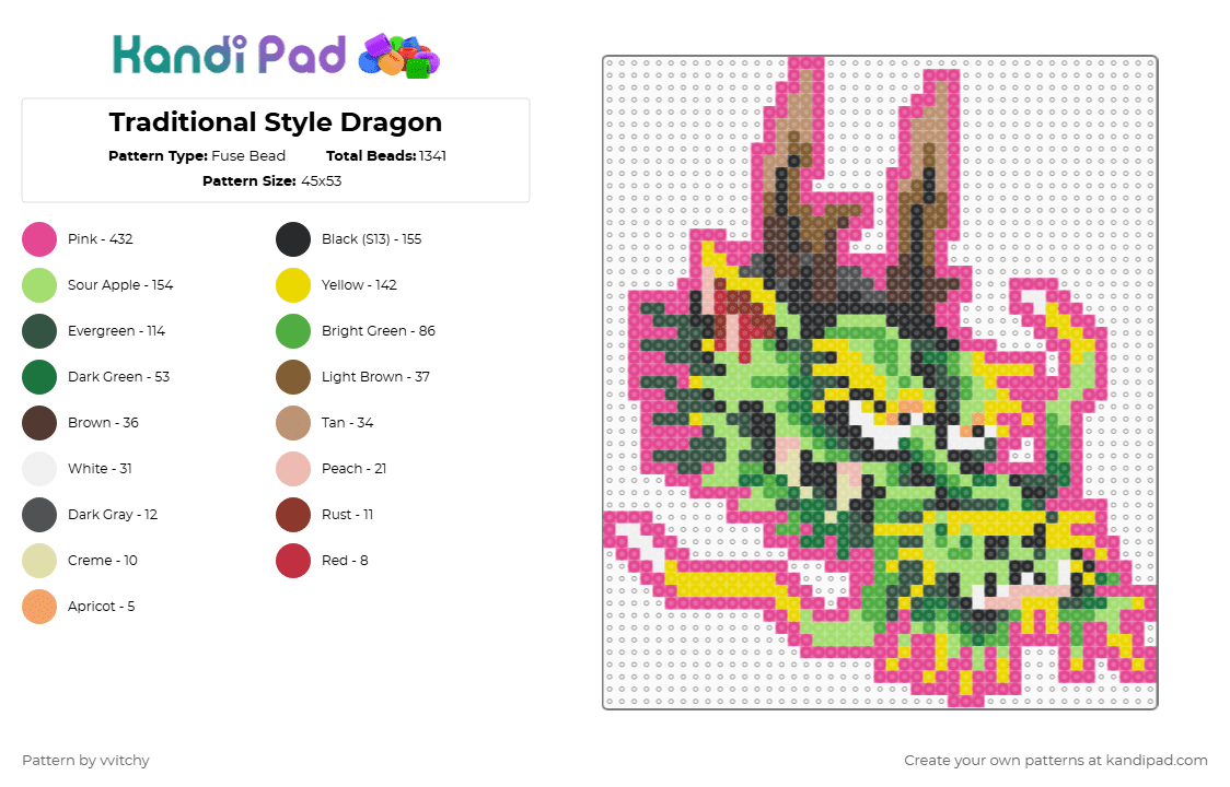 Traditional Style Dragon Fuse Bead Pattern - Kandi Pad | Kandi Patterns ...