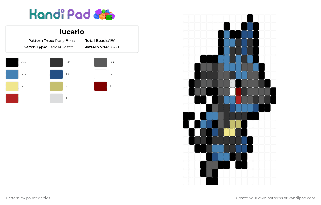 Lucario Pony Bead Pattern - Kandi Pad | Kandi Patterns, Fuse Bead ...