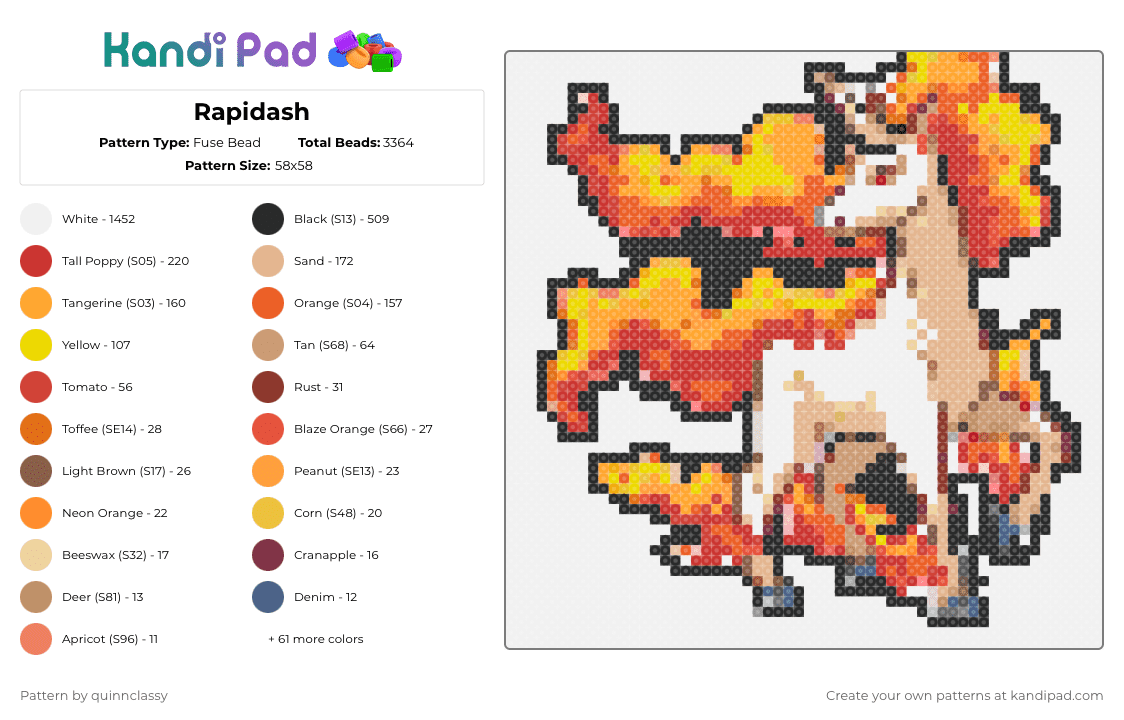 Rapidash Fuse Bead Pattern - Kandi Pad | Kandi Patterns, Fuse Bead ...