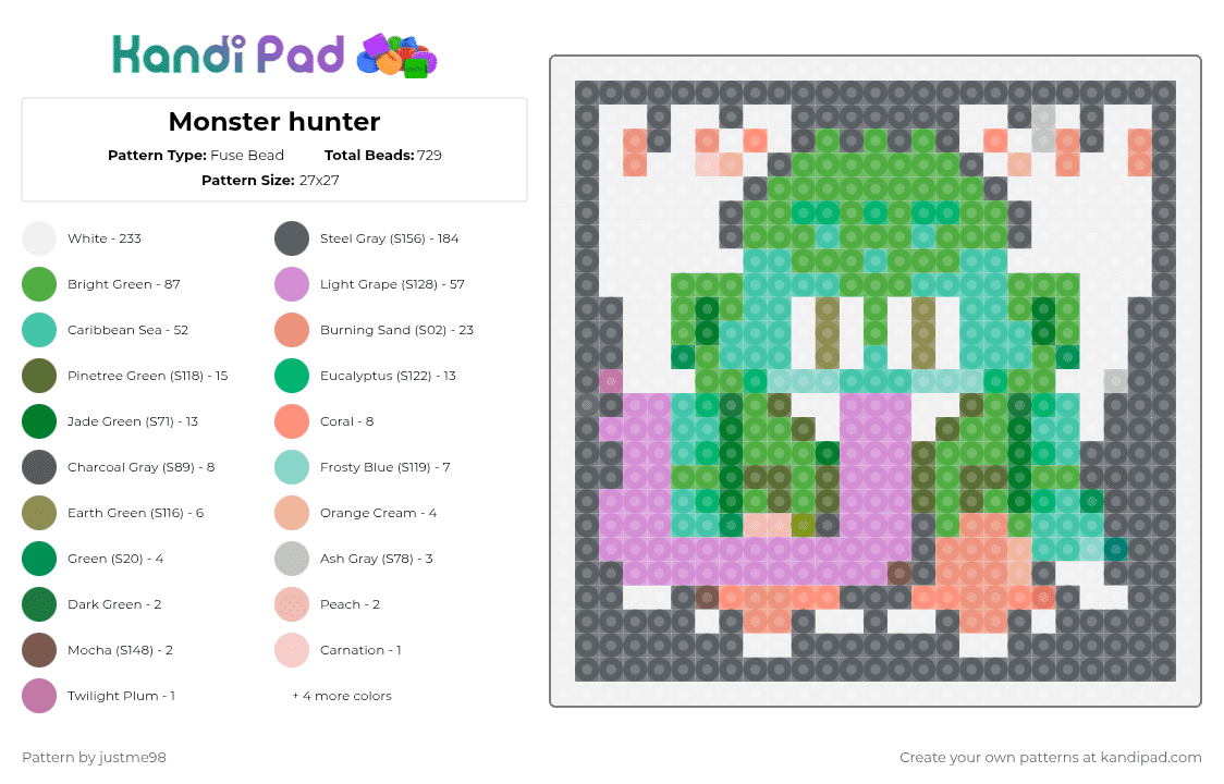 Monster hunter Fuse Bead Pattern - Kandi Pad | Kandi Patterns, Fuse ...