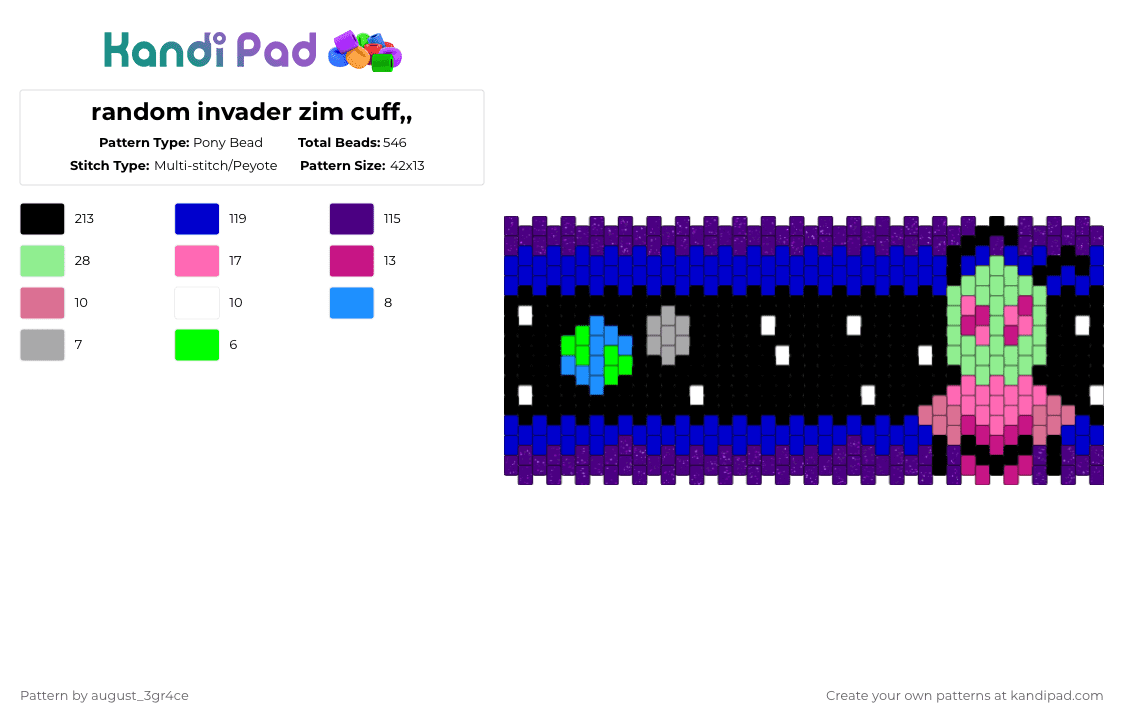 Random invader zim cuff,, Pony Bead Pattern - Kandi Pad | Kandi ...
