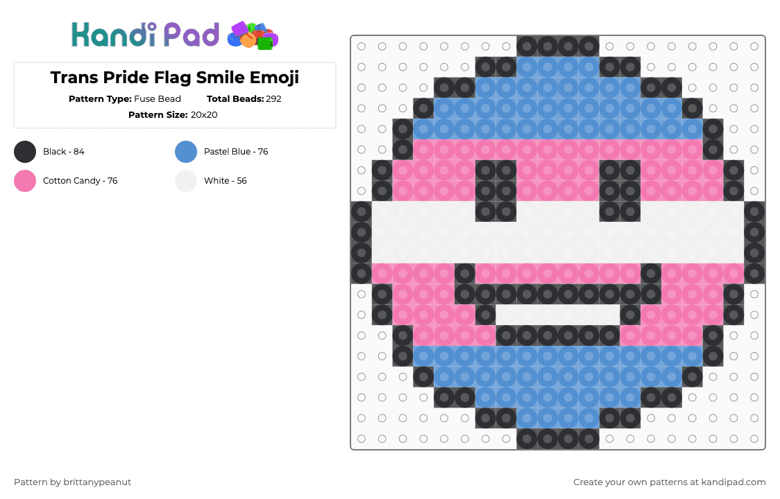 Trans Pride Flag Smile Emoji Fuse Bead Pattern - Kandi Pad | Kandi ...