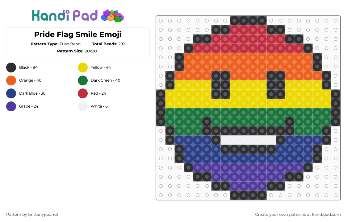 Pride Flag Smile Emoji Fuse Bead Pattern - Kandi Pad | Kandi Patterns ...