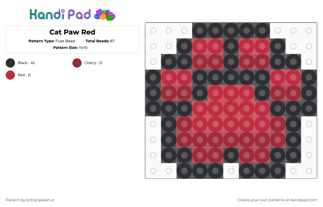 Cat Paw Red Fuse Bead Pattern - Kandi Pad | Kandi Patterns, Fuse Bead ...