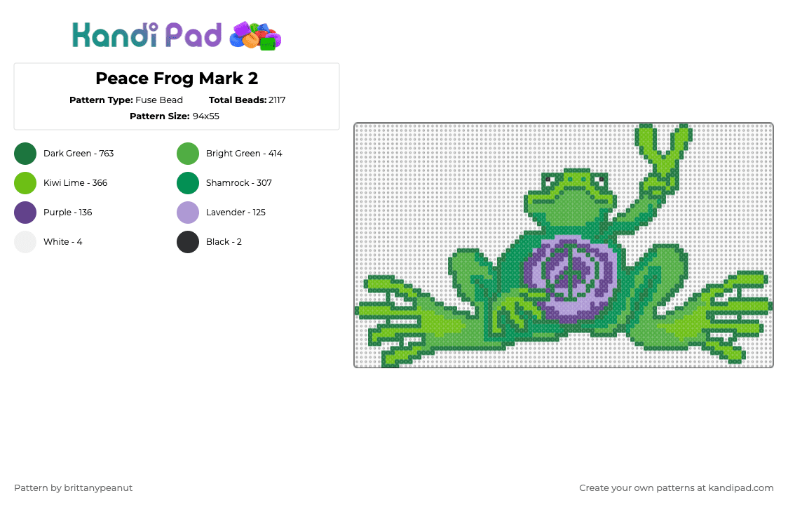 Peace Frog Mark 2 Fuse Bead Pattern - Kandi Pad | Kandi Patterns, Fuse ...