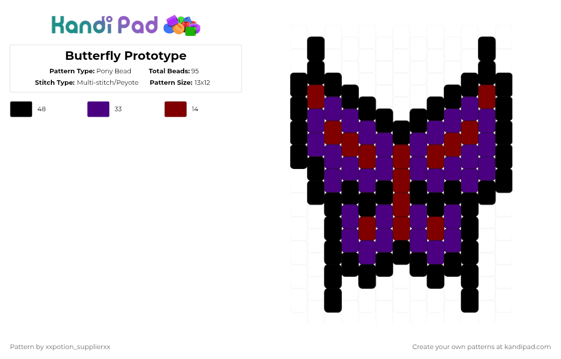 Butterfly Prototype Pony Bead Pattern - Kandi Pad | Kandi Patterns ...