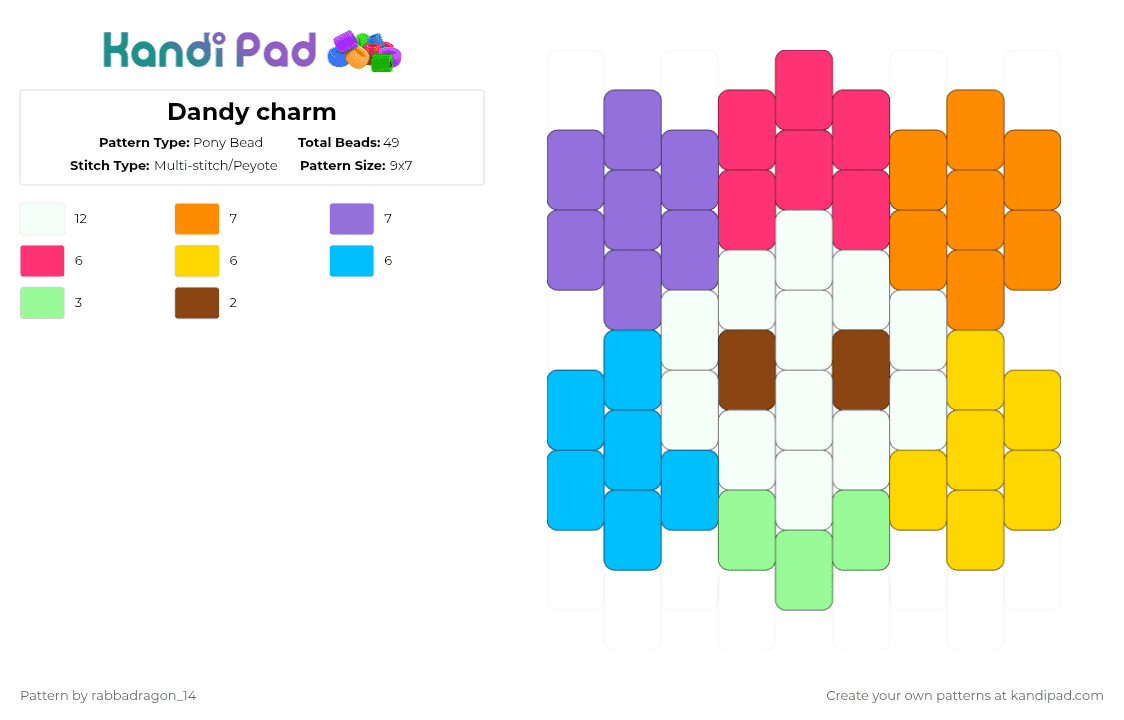 Dandy charm Pony Bead Pattern - Kandi Pad | Kandi Patterns, Fuse Bead ...