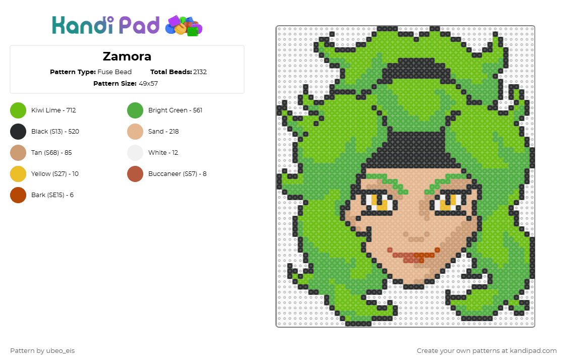 Zamora Fuse Bead Pattern - Kandi Pad | Kandi Patterns, Fuse Bead ...