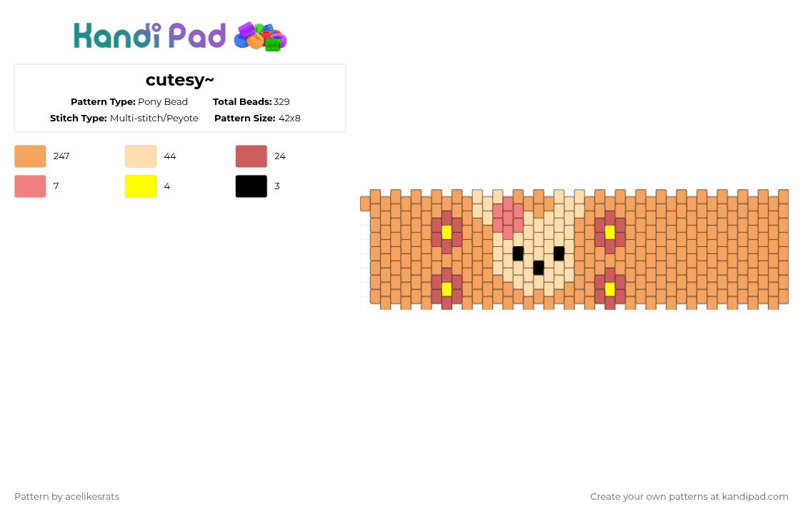 Cutesy~ Pony Bead Pattern - Kandi Pad | Kandi Patterns, Fuse Bead ...