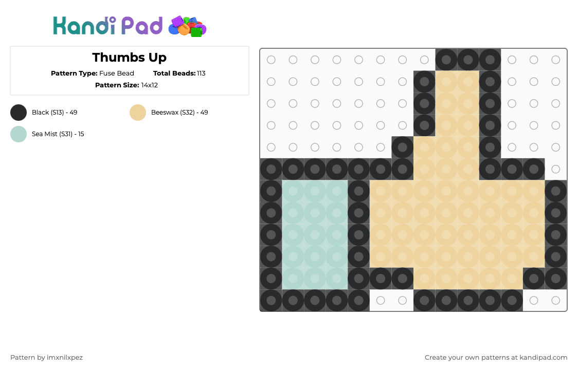 Thumbs Up Fuse Bead Pattern - Kandi Pad | Kandi Patterns, Fuse Bead ...