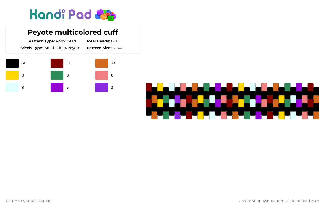 Peyote multicolored cuff Pony Bead Pattern - Kandi Pad | Kandi Patterns ...