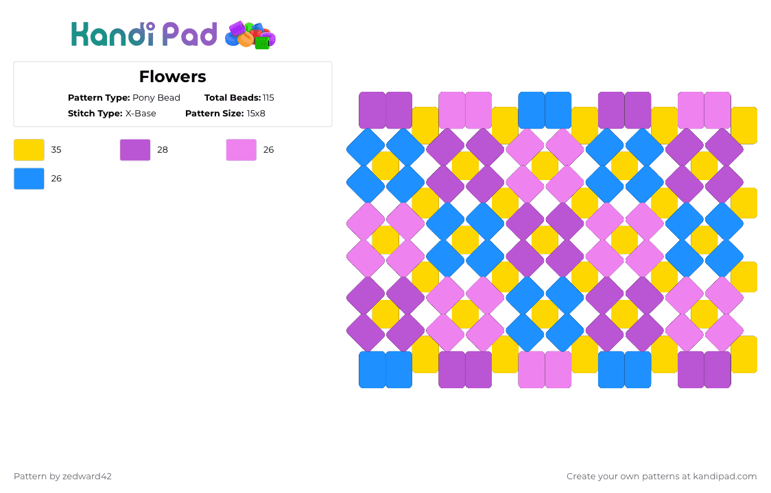 Flowers Pony Bead Pattern - Kandi Pad | Kandi Patterns, Fuse Bead ...