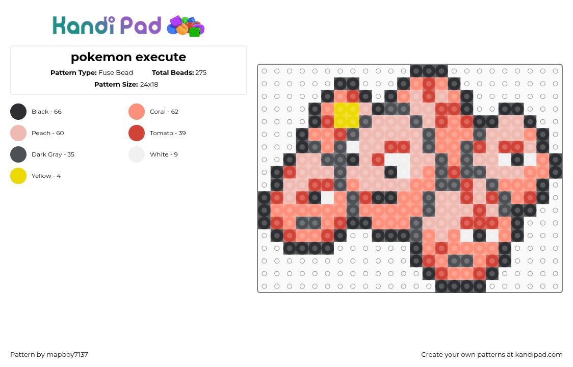 Pokemon execute Fuse Bead Pattern - Kandi Pad | Kandi Patterns, Fuse ...