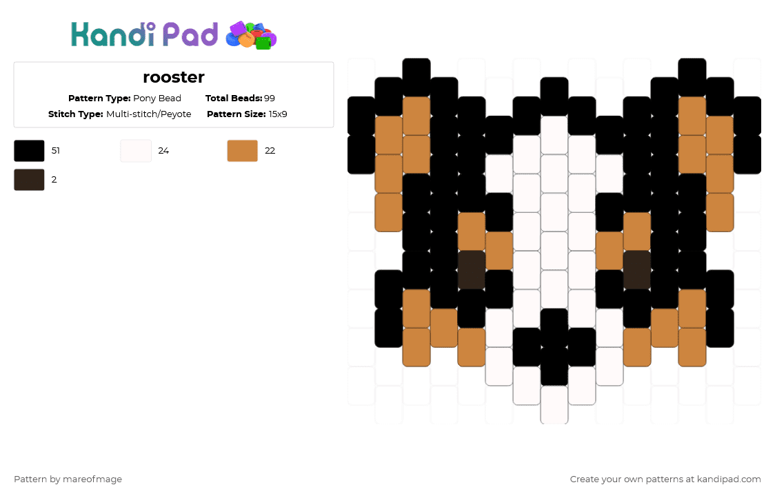 Rooster Pony Bead Pattern - Kandi Pad | Kandi Patterns, Fuse Bead ...