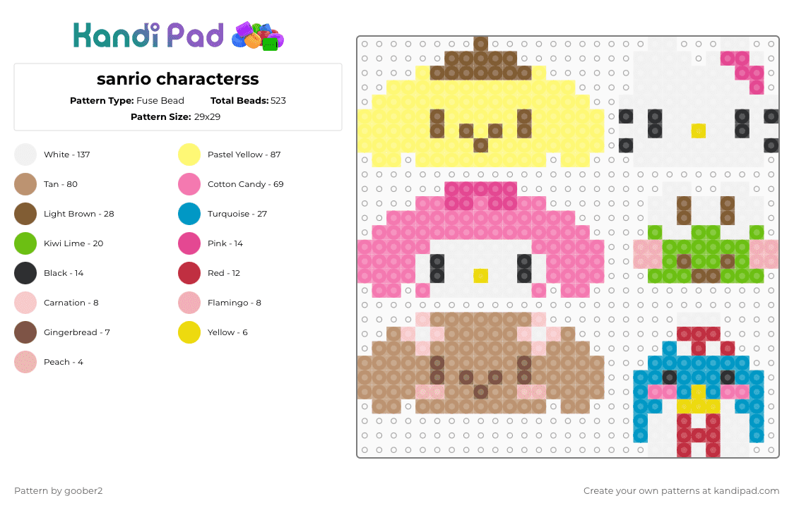 Sanrio characterss Fuse Bead Pattern - Kandi Pad | Kandi Patterns, Fuse ...