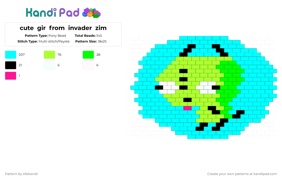 Cute gir from invader zim Pony Bead Pattern - Kandi Pad | Kandi ...