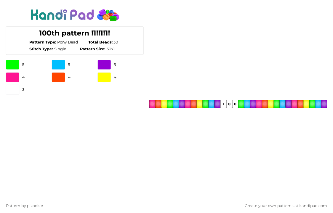 100th pattern !1!!1!1! Pony Bead Pattern - Kandi Pad | Kandi Patterns ...