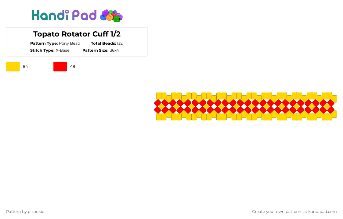 Topato Rotator Cuff 1/2 Pony Bead Pattern - Kandi Pad | Kandi Patterns ...