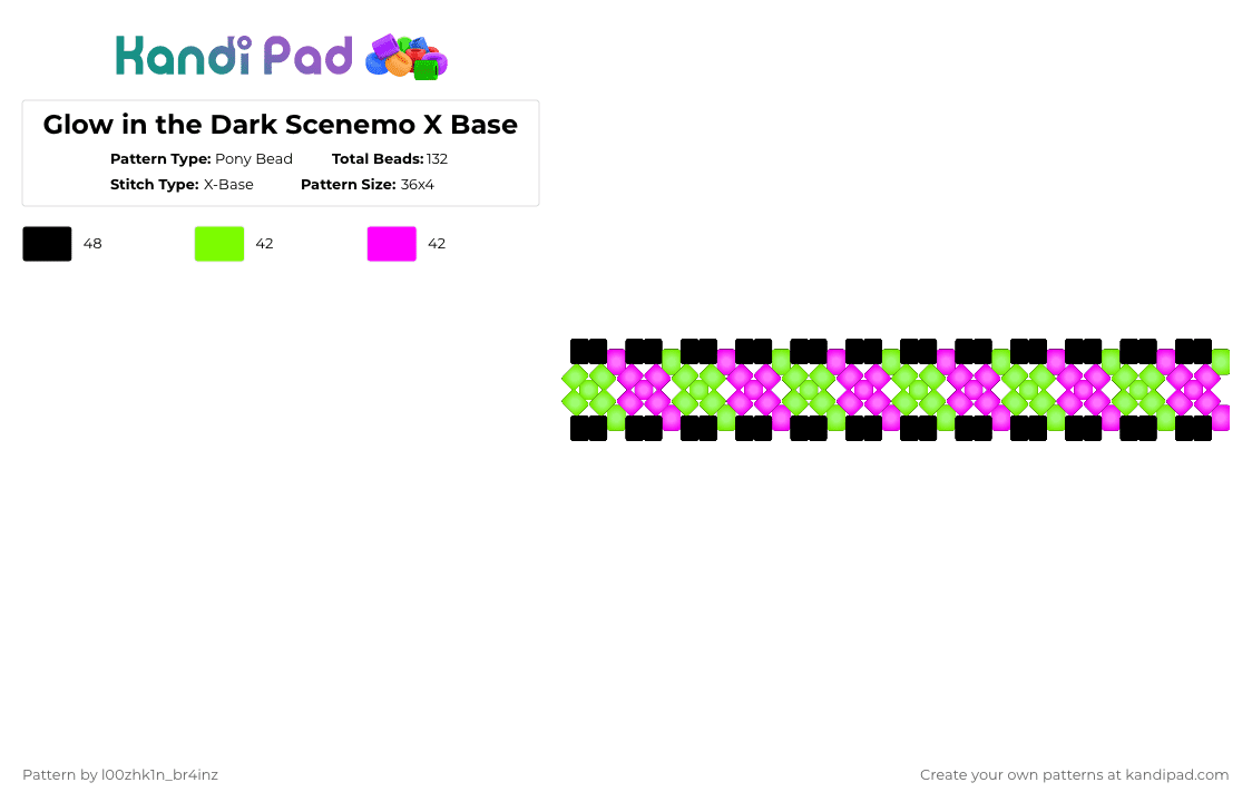 Glow in the Dark Scenemo X Base Pony Bead Pattern - Kandi Pad | Kandi ...
